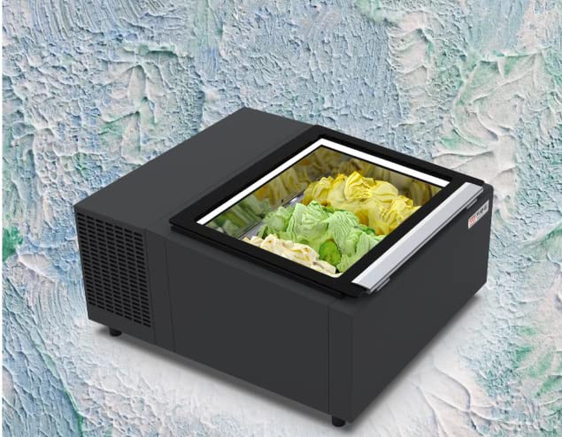 Vaseni Ice Cream Freezer Display Case, Glass Top Ice cream Showcase Countertop Gelato Display with 3 pcs 1/3 GN pan