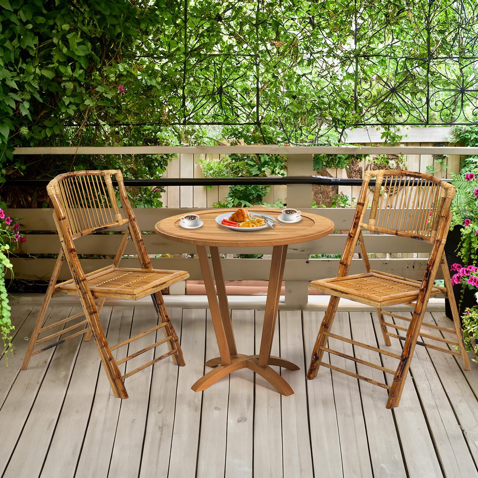 VINGLI Bamboo Folding Chair, Foldable Dining Wood Chairs Comfortable Seat for Outdoor & Indoor, Patio, Porch, Wedding, Party, Event, 4 Pack