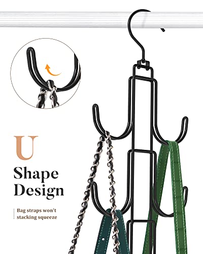 Purses Hanger Organizer for Closet 2 Pack, Myfolrena Metal Purse Holder for Closet Space Saving Bag Storage Hook for Hanging Handbags, Belts,Scarves,Tote,Hats,Clothes,Bags,Ties (Black)