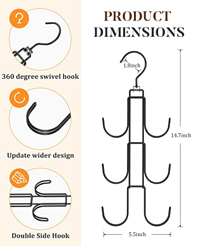Purses Hanger Organizer for Closet 2 Pack, Myfolrena Metal Purse Holder for Closet Space Saving Bag Storage Hook for Hanging Handbags, Belts,Scarves,Tote,Hats,Clothes,Bags,Ties (Black)