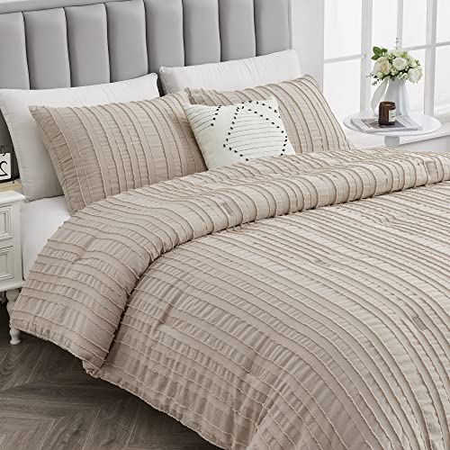 Andency Khaki Comforter Set Queen Size, 3 Pieces Tufted Boho Comforter Set for Queen Bed, Lightweight Fluffy Bedding Set for All Seasons (90x90 Comforter & 2 Pillowcases)