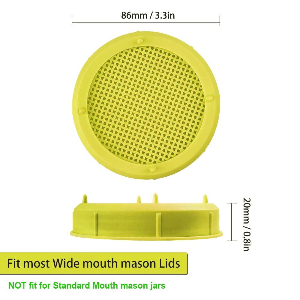 Picowe Plastic Sprouting Lids, Sprouting Jar Strainer Lid, for 86mm Wide Mouth Mason Jars, Canning Jars, Suit for Grow Bean Sprouts, Alfalfa, Salad Sprouts(8 Pack,Yellow)