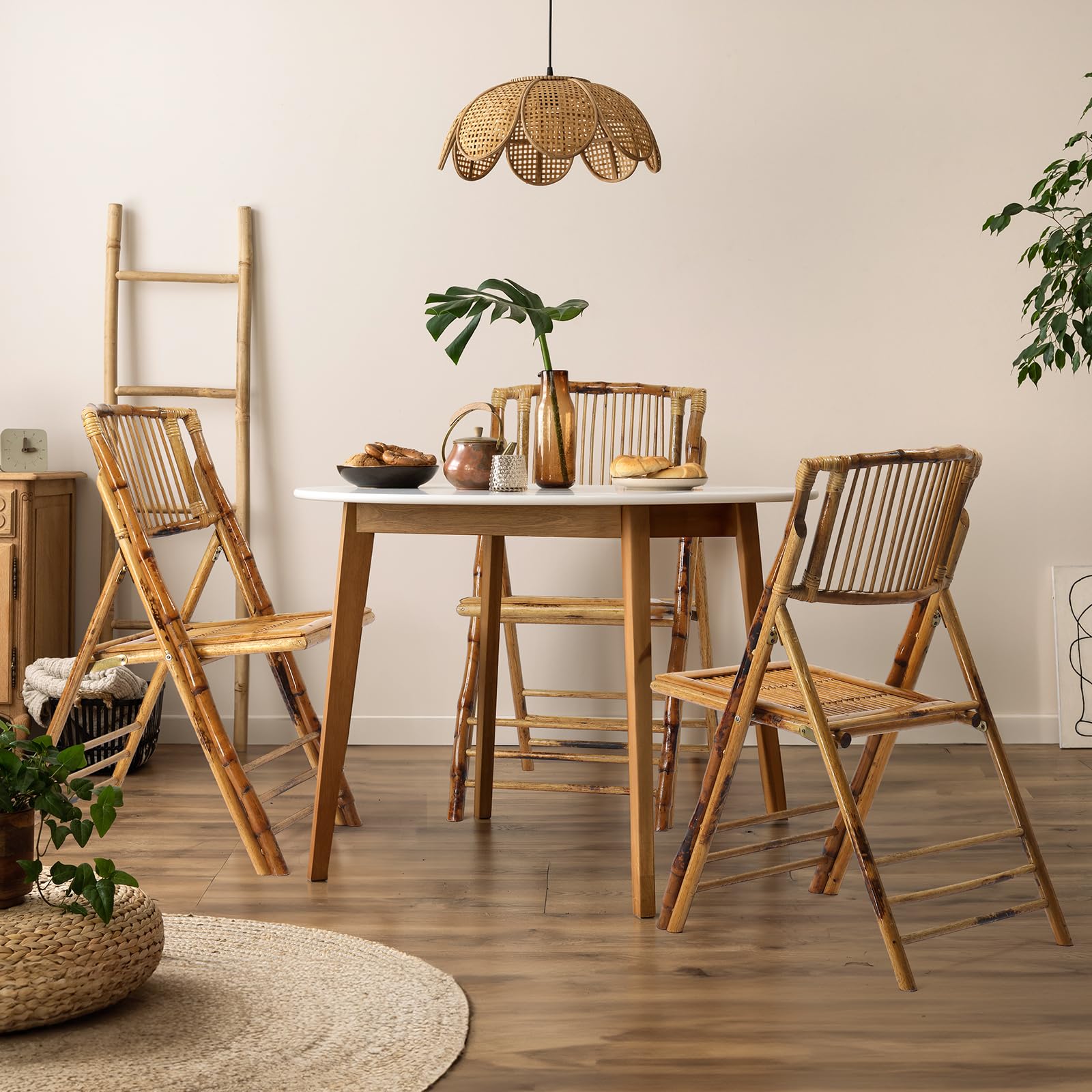 VINGLI Bamboo Folding Chair, Foldable Dining Wood Chairs Comfortable Seat for Outdoor & Indoor, Patio, Porch, Wedding, Party, Event, 4 Pack