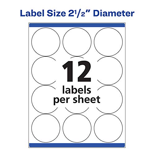 Avery High Visibility Printable Round Labels with Sure Feed, 2.5" Diameter, White, 300 per Pack, 2 Packs, 600 Customizable Blank Labels Total (45294)