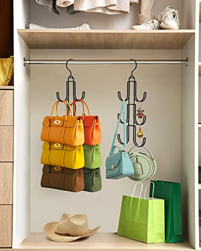 Purses Hanger Organizer for Closet 2 Pack, Myfolrena Metal Purse Holder for Closet Space Saving Bag Storage Hook for Hanging Handbags, Belts,Scarves,Tote,Hats,Clothes,Bags,Ties (Black)