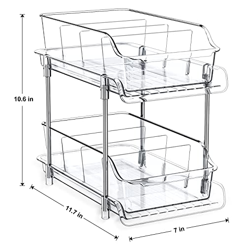 Bathroom Storage Organizer with Dividers, 2 Tier Multi-Purpose Kitchen Under Sink Organizers and Storage Slide-Out, Closet Organization, Kitchen Pantry Cabinet Medicine Bins