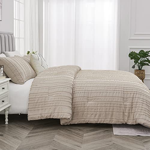 Andency Khaki Comforter Set Queen Size, 3 Pieces Tufted Boho Comforter Set for Queen Bed, Lightweight Fluffy Bedding Set for All Seasons (90x90 Comforter & 2 Pillowcases)