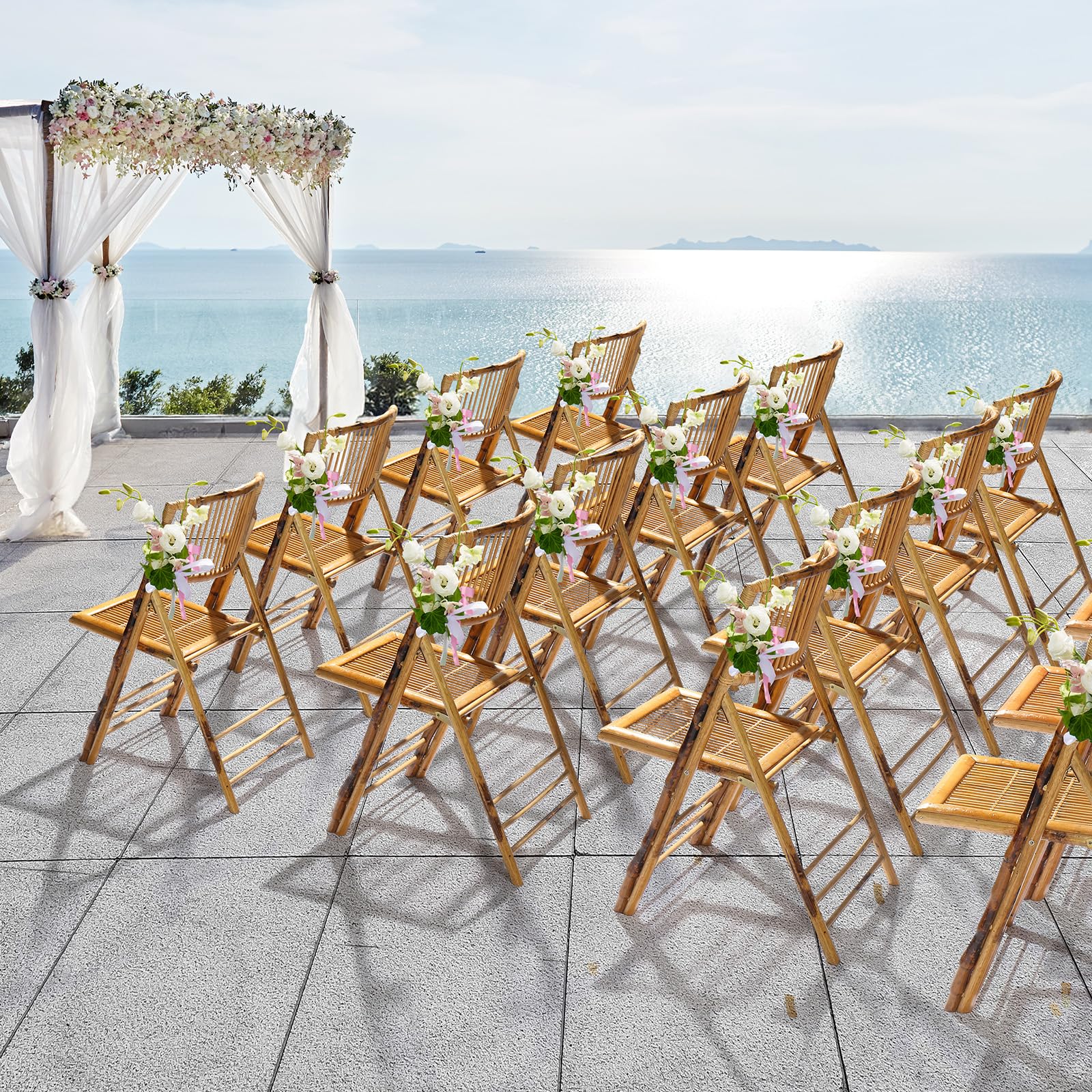 VINGLI Bamboo Folding Chair, Foldable Dining Wood Chairs Comfortable Seat for Outdoor & Indoor, Patio, Porch, Wedding, Party, Event, 4 Pack