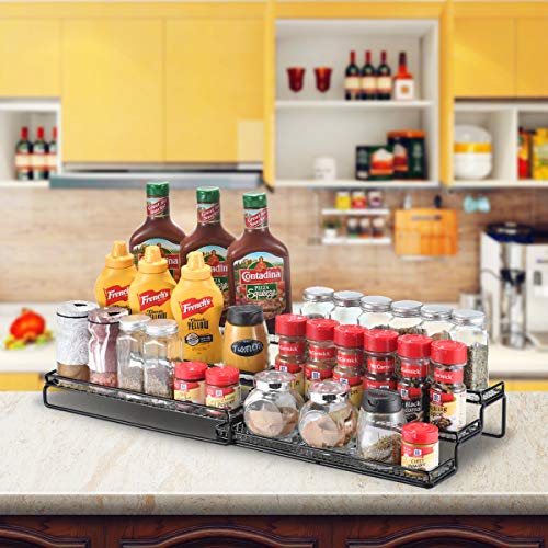 GONGSHI Spice Rack Organizer for Cabinet, Pantry and Countertop, 3 Tier Expandable Seasoning Shelf, Black