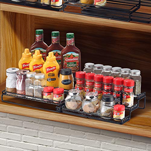 GONGSHI Spice Rack Organizer for Cabinet, Pantry and Countertop, 3 Tier Expandable Seasoning Shelf, Black
