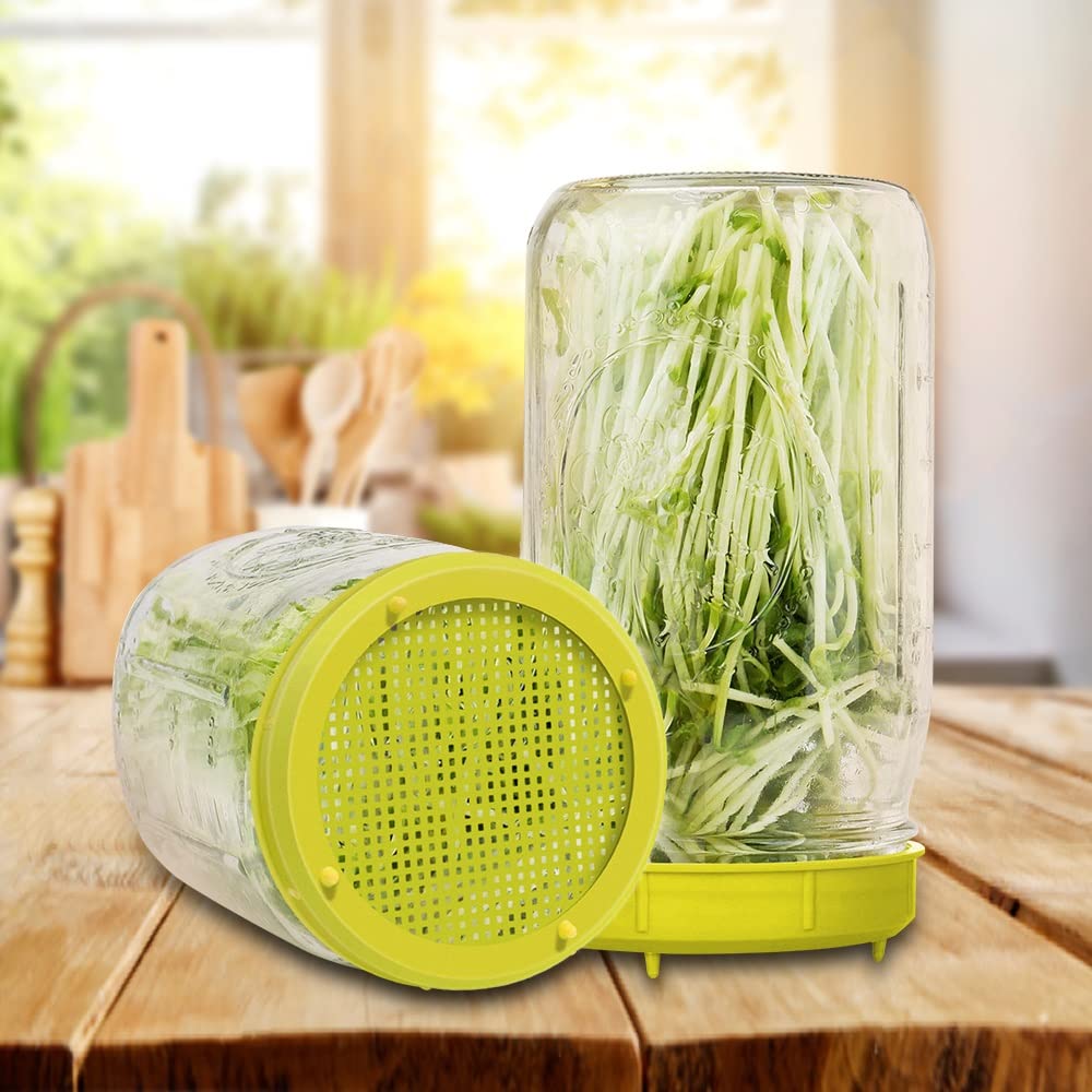 Picowe Plastic Sprouting Lids, Sprouting Jar Strainer Lid, for 86mm Wide Mouth Mason Jars, Canning Jars, Suit for Grow Bean Sprouts, Alfalfa, Salad Sprouts(8 Pack,Yellow)