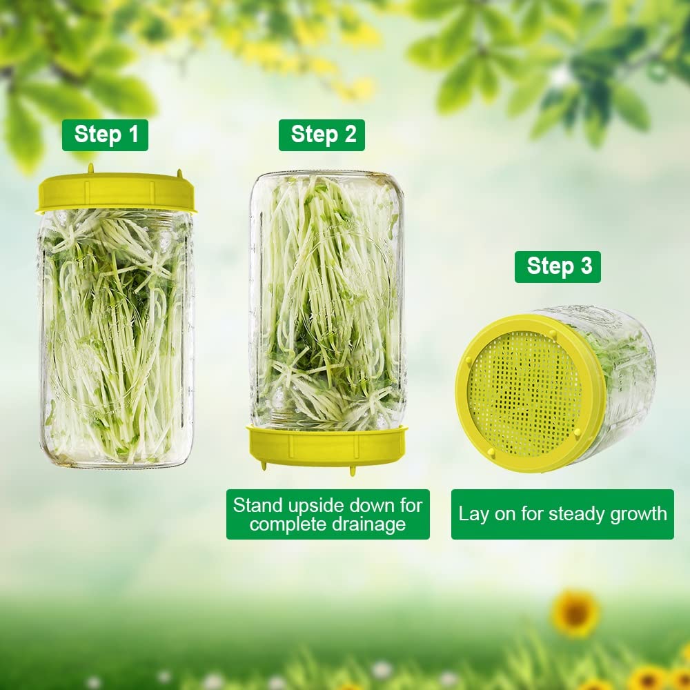 Picowe Plastic Sprouting Lids, Sprouting Jar Strainer Lid, for 86mm Wide Mouth Mason Jars, Canning Jars, Suit for Grow Bean Sprouts, Alfalfa, Salad Sprouts(8 Pack,Yellow)