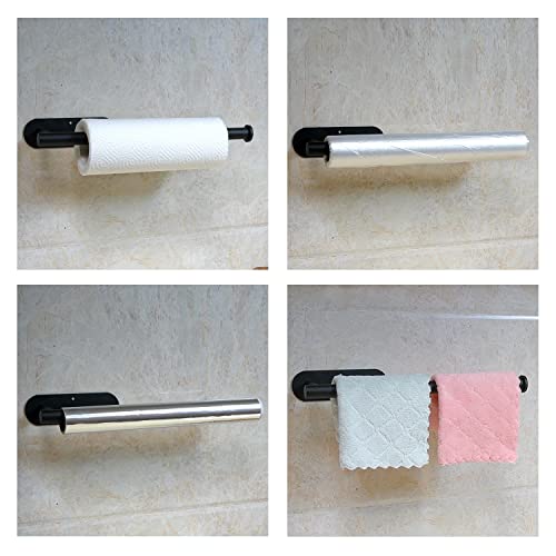 Paper Towel Holder Under Cabinet, Self Adhesive Wall Mount Paper Towel Rack, Towel Paper Bar for Kitchen, Pantry, Sink, Bathroom, SUS304 Stainless Steel 13 inch(Black) (Black, 1)