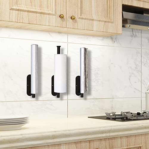 Paper Towel Holder Under Cabinet, Self Adhesive Wall Mount Paper Towel Rack, Towel Paper Bar for Kitchen, Pantry, Sink, Bathroom, SUS304 Stainless Steel 13 inch(Black) (Black, 1)