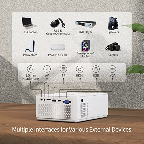 Mini Projector with WiFi Bluetooth, WEWATCH 8500 Lumens Movie Projector with Screen Mirroring, Full HD 1080P and 260" Display Portable Video Projector for Outdoor Compatible with TV Stick iOS Android
