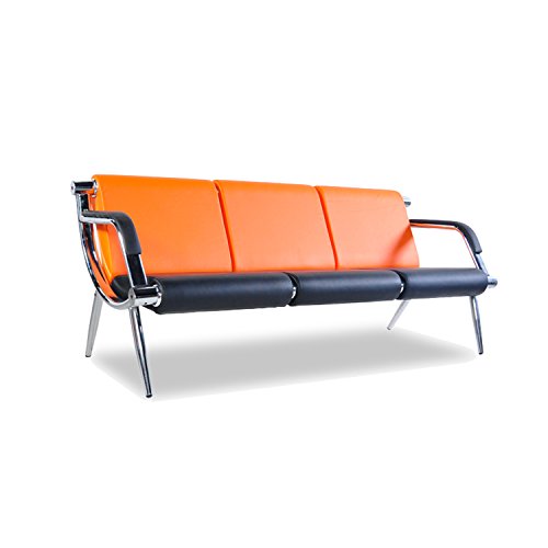 BORELAX 3PCS Office Reception Chair Set Orange and Black PU Leather Waiting Room Bench Visitor Guest Sofa Airport Clinic