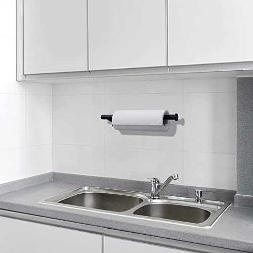 Paper Towel Holder Under Cabinet, Self Adhesive Wall Mount Paper Towel Rack, Towel Paper Bar for Kitchen, Pantry, Sink, Bathroom, SUS304 Stainless Steel 13 inch(Black) (Black, 1)