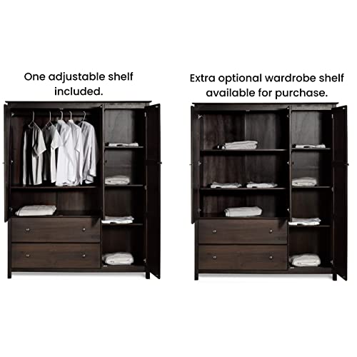 Grain Wood Furniture Shaker 3-Door Wardrobe, Solid Wood with Expresso Finish