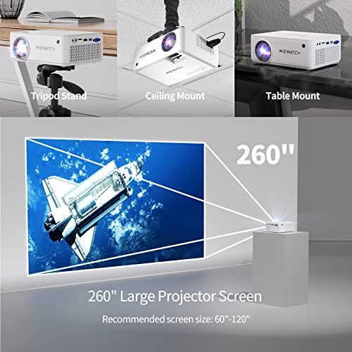 Mini Projector with WiFi Bluetooth, WEWATCH 8500 Lumens Movie Projector with Screen Mirroring, Full HD 1080P and 260" Display Portable Video Projector for Outdoor Compatible with TV Stick iOS Android