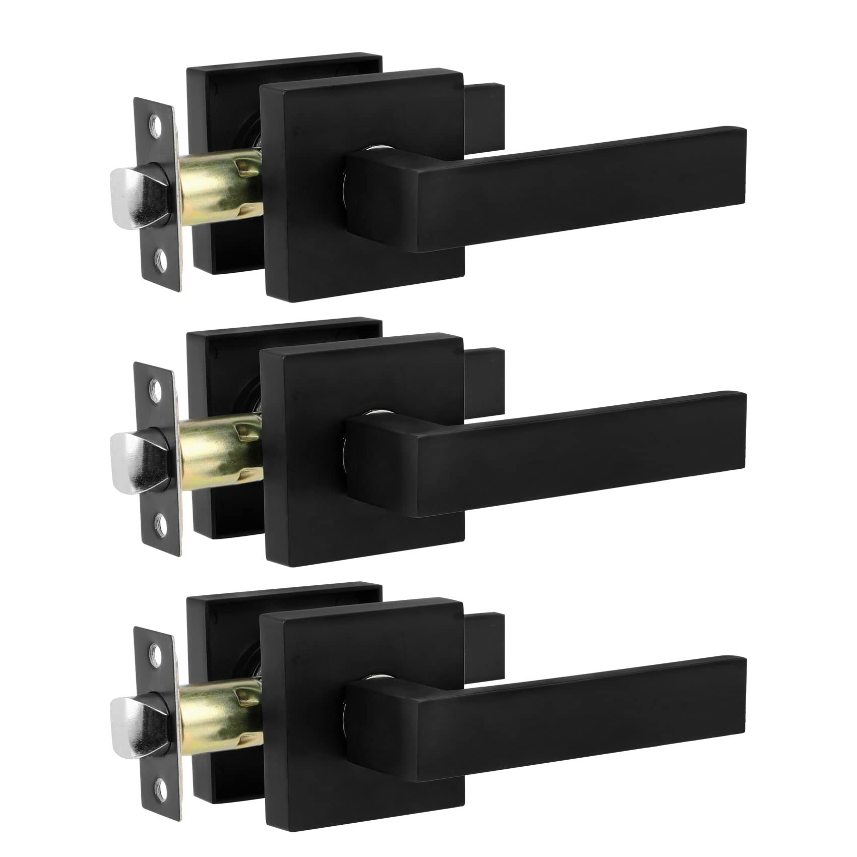 Betollo 3 Pack Black Interior Door Handles, Passage Door Handle Non-Locking for Hallway & Closet, Reversible Handles Set for Left & Right Door