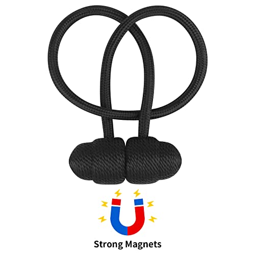 Ohtomber Magnetic Curtain Tiebacks Black 4 Pack, Curtain Tie Backs Holdbacks Holders Hooks Clip Buckles for Curtains Drapes, Curtain Ties for Home Bedroom Office Decorative Curtain