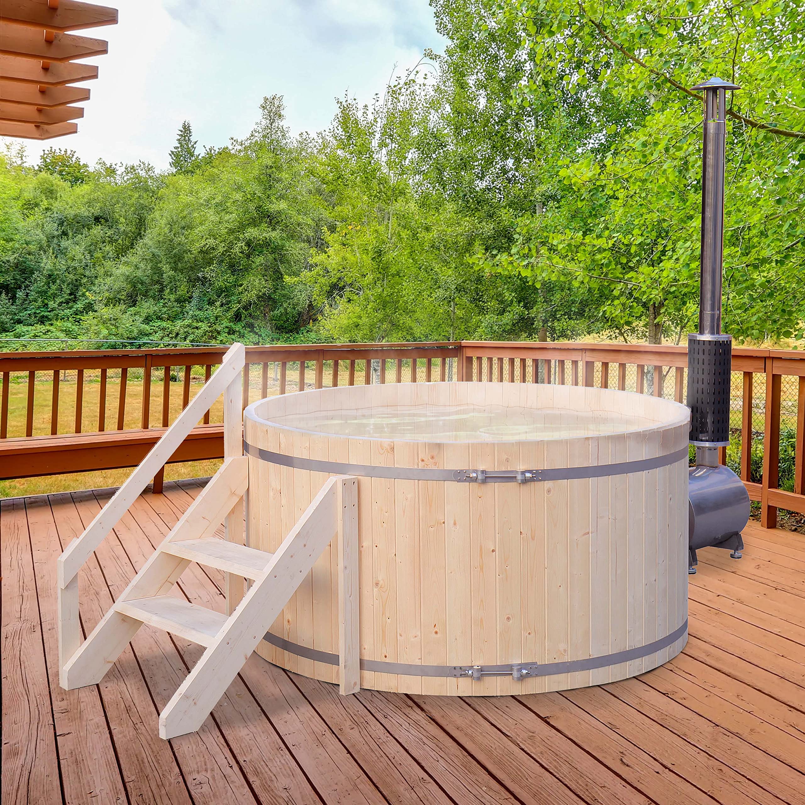 Wood-Fired Hot Tub and Ice Bath | Wood-Burning Hot Tub | Cold-Plunge Tub | 4-5 Person | 422 Water Gallon Capacity | Pine