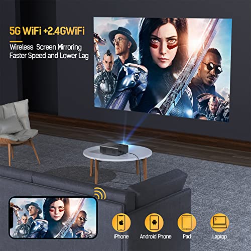 SMONET 5G WiFi Bluetooth Projector Native 1080P Projector 4K Support Movie Projector 9500L Outdoor Projector Home Video LED iPhone Projector Compatible with Phone TV Stick Laptop PC HDMI USB DVD
