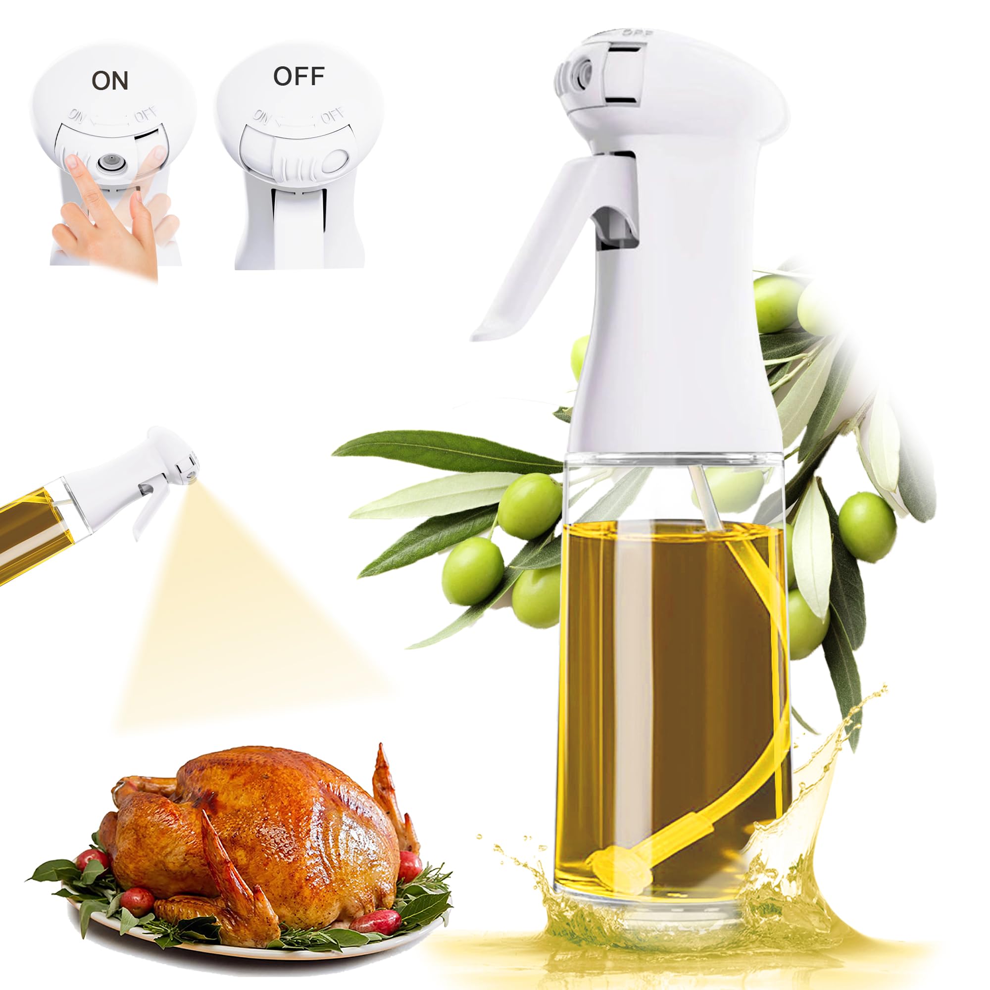 WowBstws Oil Sprayer for Cooking, 6.76oz Glass Sprayer Bottle of Olive Oil or Vinegar for Air Fryer, Salad, Baking, Grill, BBQ, Roasting