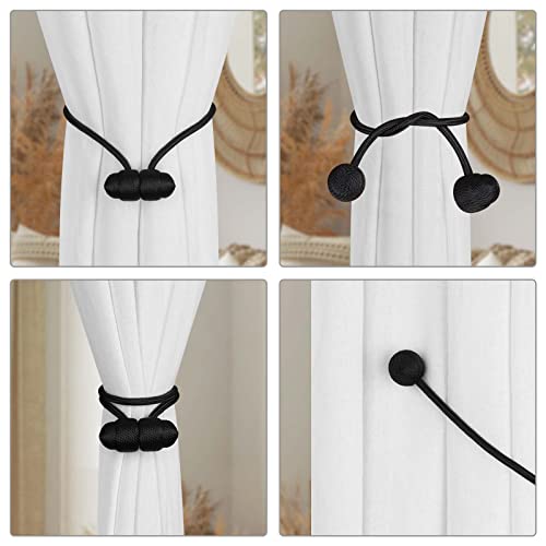 Ohtomber Magnetic Curtain Tiebacks Black 4 Pack, Curtain Tie Backs Holdbacks Holders Hooks Clip Buckles for Curtains Drapes, Curtain Ties for Home Bedroom Office Decorative Curtain