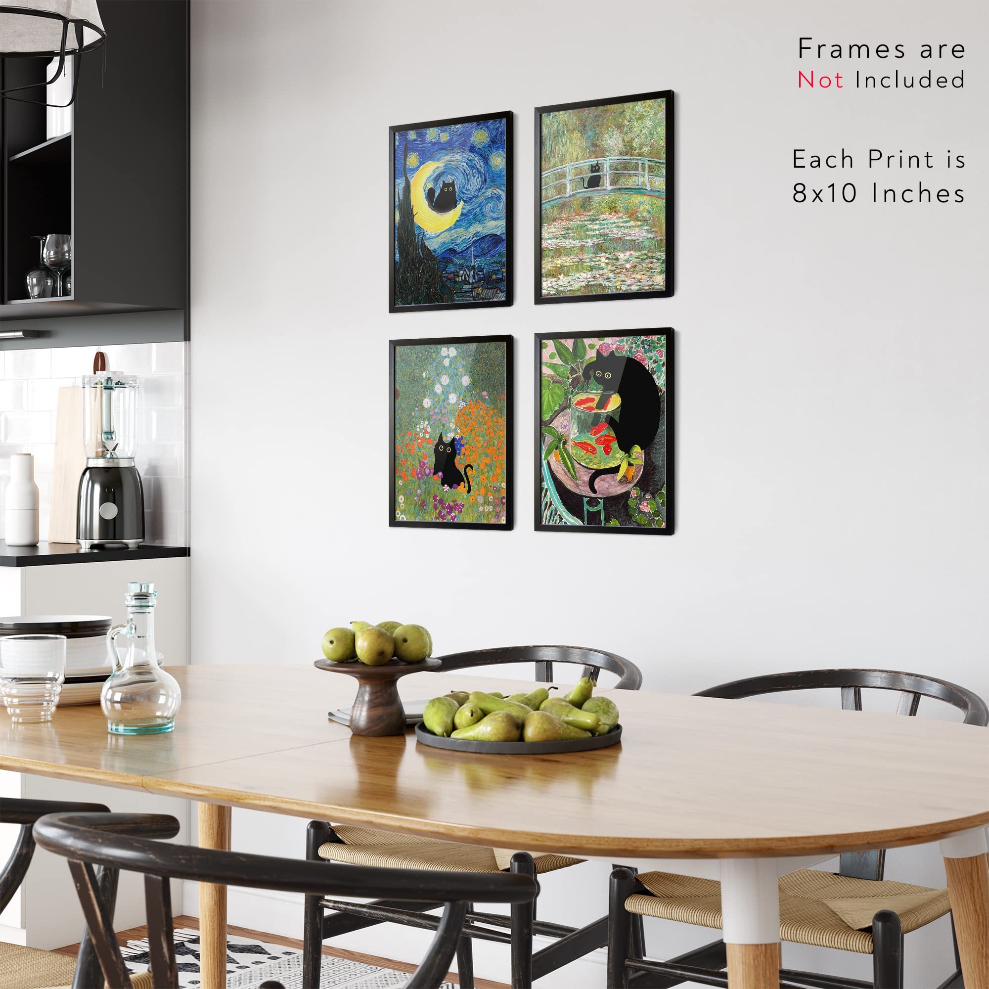 Famous Artists Wall Art Prints, Set of 4, Unframed, Size 8x10 Inch (Black Cat 2)