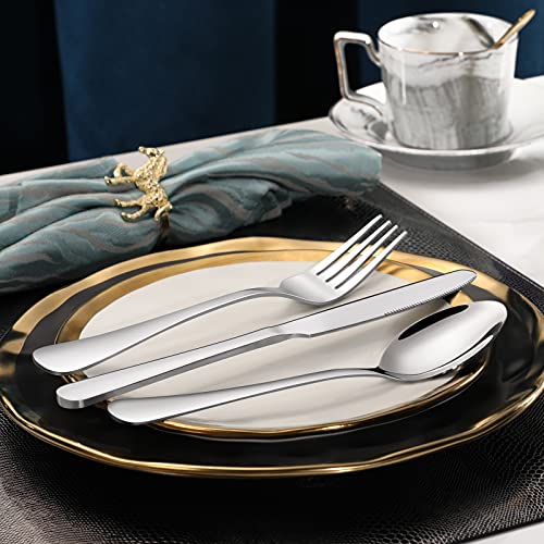 24-piece Forks and Spoons Silverware Set, Food Grade Stainless Steel Flatware Cutlery Set for Home, Kitchen and Restaurant, Mirror Polished, Dishwasher Safe
