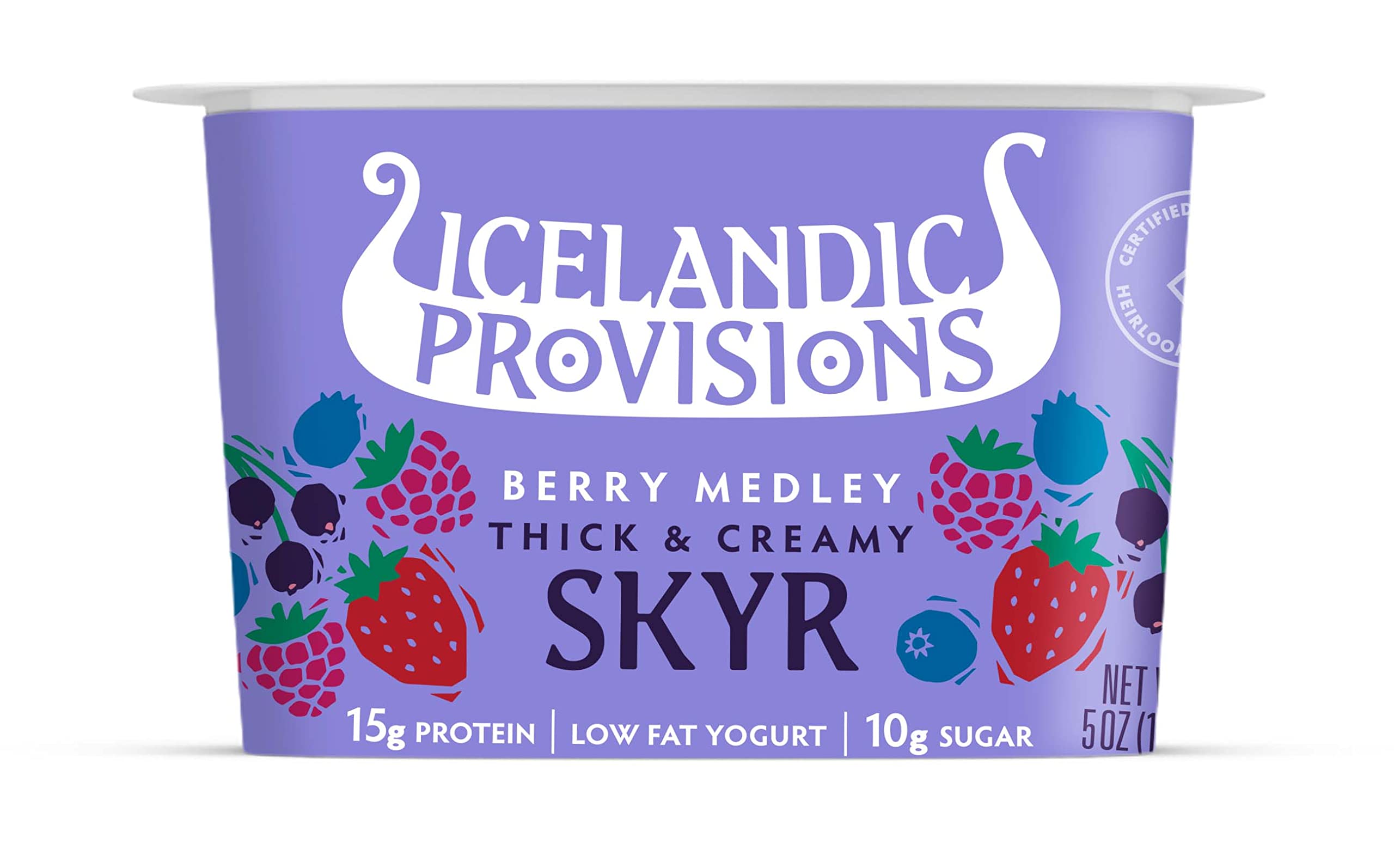 Icelandic Provisions 5.3oz Traditional Skyr Yogurt, Berry Medley, Icelandic Cultured Dairy Product With 15g Protein/Serving | Thick & Creamy Texture | More Protein & Less Sugar Than Yogurt