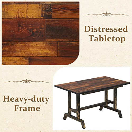 Tribesigns 47 Inch Dining Table Set for 4, 3-Piece Kitchen Table Set with 2 Benches, Industrial Dining Room Table with Metal Frame, Space-Saving Dinette for Dining Room Small Spaces, Brown