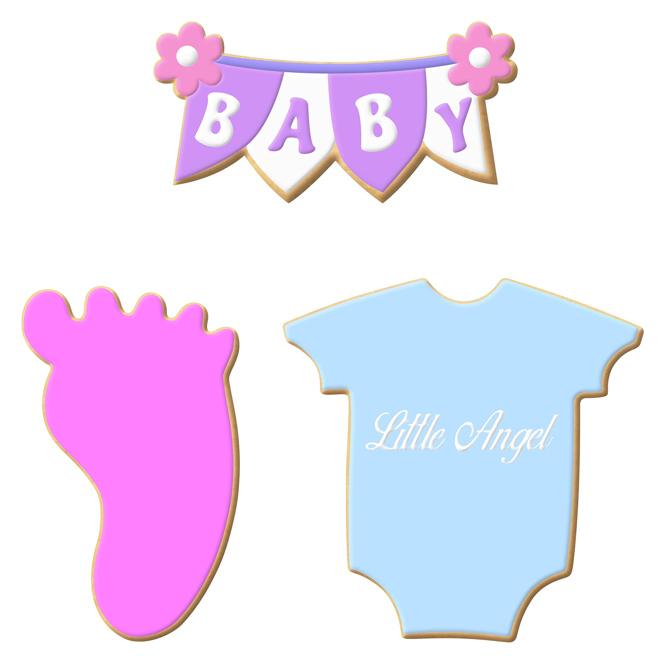 Foose Brand Cookie Cutters Baby Cookie Cutter 3 Piece Set, 4 in, Banner, Bodysuit, Tin Plate Steel, USA