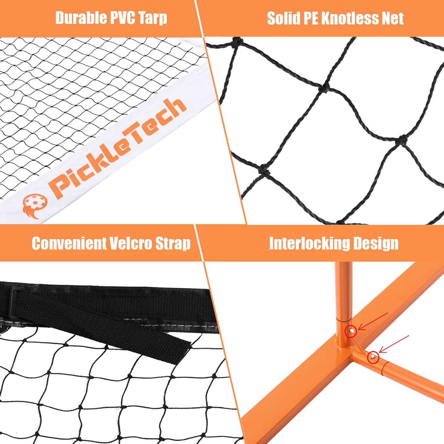 PICKLETECH 4.0 Slim Version Pickleball Net Portable Outdoor, 22 FT Pickleball Net-USAPA Regulation Size-Pickle Ball Net System with Carrying Bag for Driveway