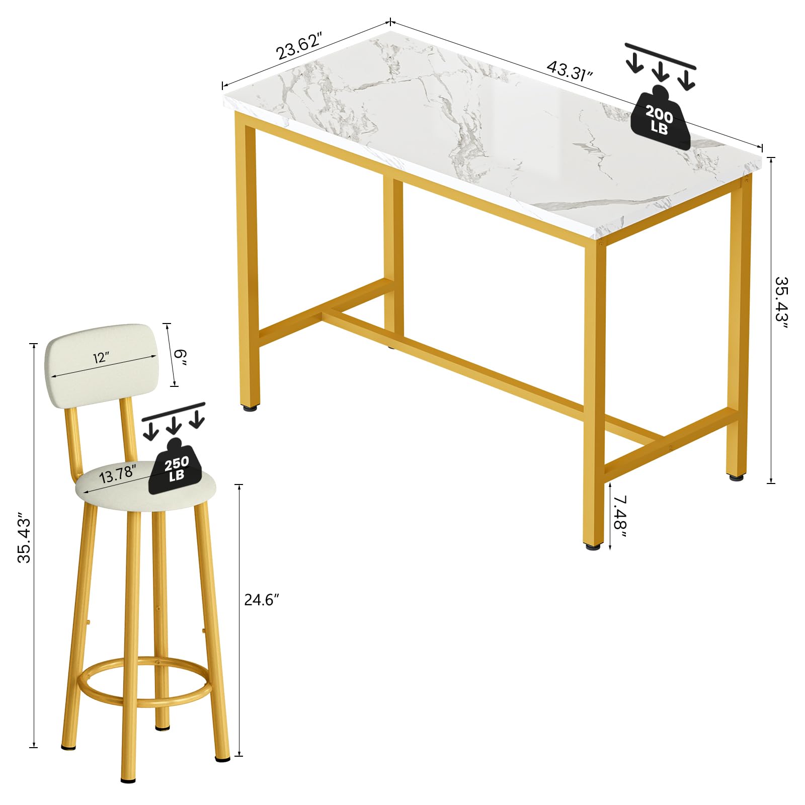 AWQM Dining Table, White & Gold