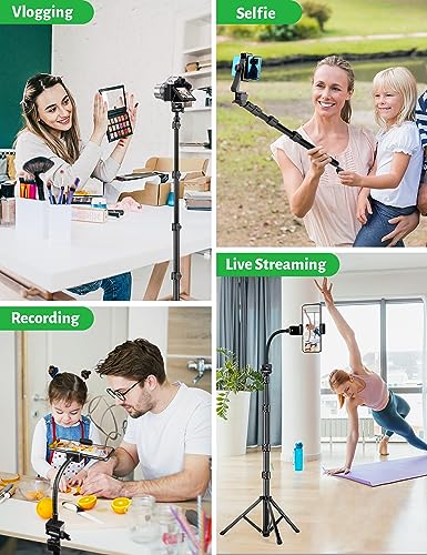 Nineigh Tripod for Cell Phone, 76" Phone Tripod with Gooseneck & Remote, Selfie Stick Portable Tripods Video Recording Photo Vlog, Compatible with iPhone Plus Cellphone Camera