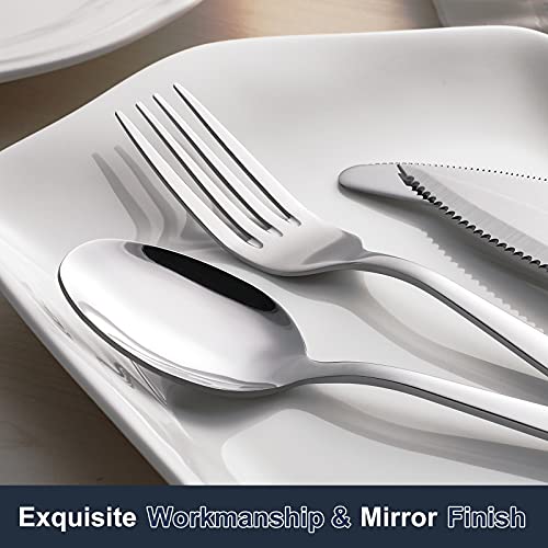 24-piece Forks and Spoons Silverware Set, Food Grade Stainless Steel Flatware Cutlery Set for Home, Kitchen and Restaurant, Mirror Polished, Dishwasher Safe