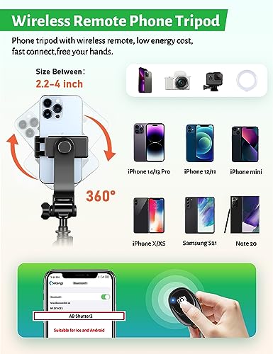 Nineigh Tripod for Cell Phone, 76" Phone Tripod with Gooseneck & Remote, Selfie Stick Portable Tripods Video Recording Photo Vlog, Compatible with iPhone Plus Cellphone Camera