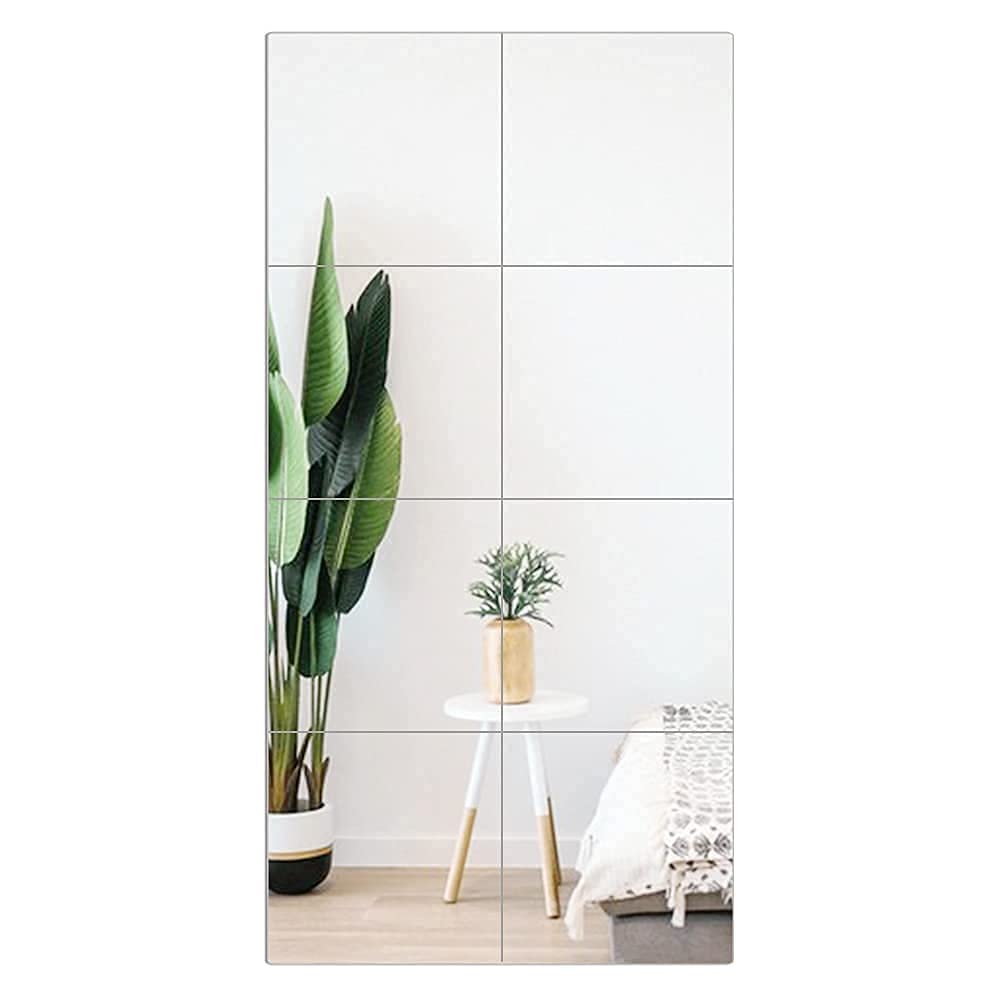 SHSYCER Full Length Acrylic Mirror Tiles 8 Pcs 12"x12", Toddler Mirror Unbreakable Non Glass Safety Frameless Preschool Mirrors for Classroom - Home Gym 12x12 Mirrors Squares for Closet Door Bedroom