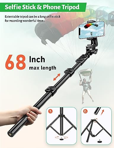 Nineigh Tripod for Cell Phone, 76" Phone Tripod with Gooseneck & Remote, Selfie Stick Portable Tripods Video Recording Photo Vlog, Compatible with iPhone Plus Cellphone Camera