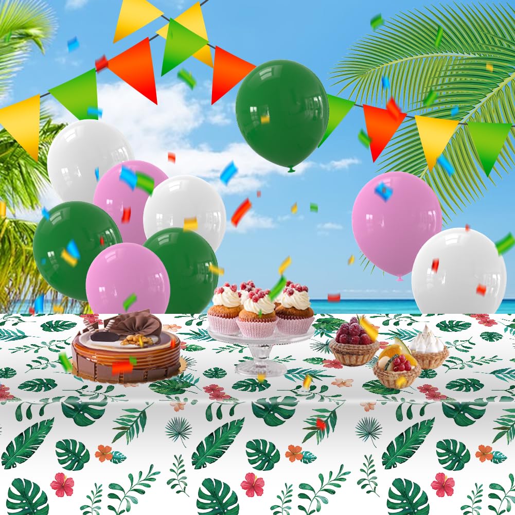 Labeol Hawaiian Tablecloth, 3 PCS Hawaiian Luau Palm Leaves Disposable Plastic Rectangular Tablecloths, Tropical Party Decorations for Summer Beach Dining Birthday Party Supplies