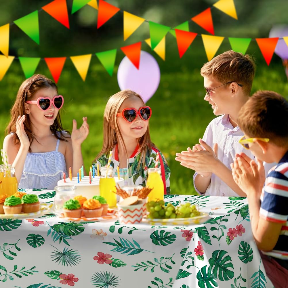 Labeol Hawaiian Tablecloth, 3 PCS Hawaiian Luau Palm Leaves Disposable Plastic Rectangular Tablecloths, Tropical Party Decorations for Summer Beach Dining Birthday Party Supplies