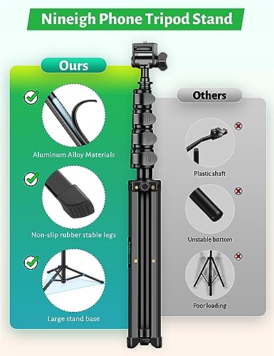 Nineigh Tripod for Cell Phone, 76" Phone Tripod with Gooseneck & Remote, Selfie Stick Portable Tripods Video Recording Photo Vlog, Compatible with iPhone Plus Cellphone Camera