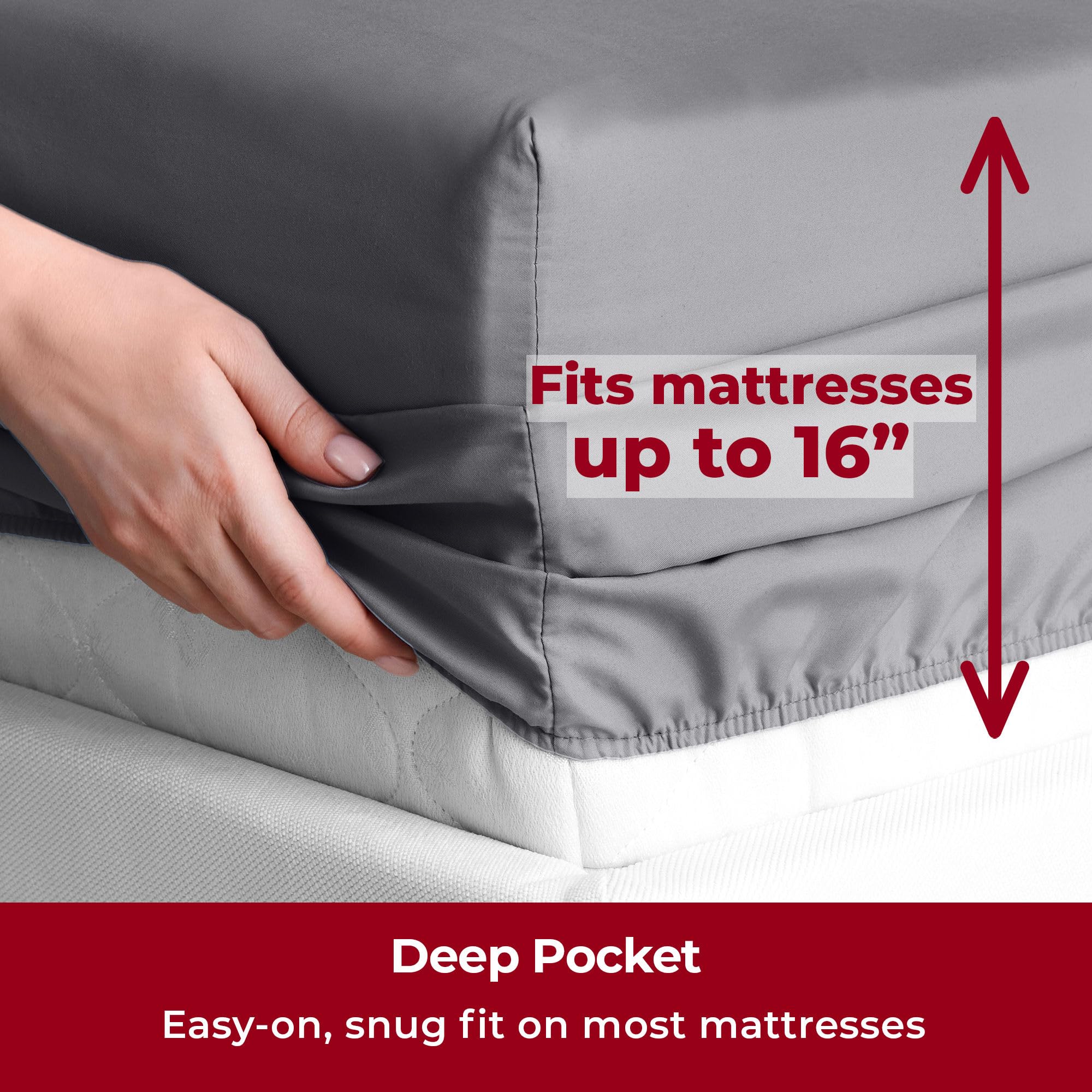 Mellanni Queen Sheet Set - 6-Piece Iconic Collection Bedding, (Including 4 Pillowcases), 16-Inch Deep Pocket, Easy Care, Extra Soft, Cooling Sheets, Brushed Microfiber - Gray
