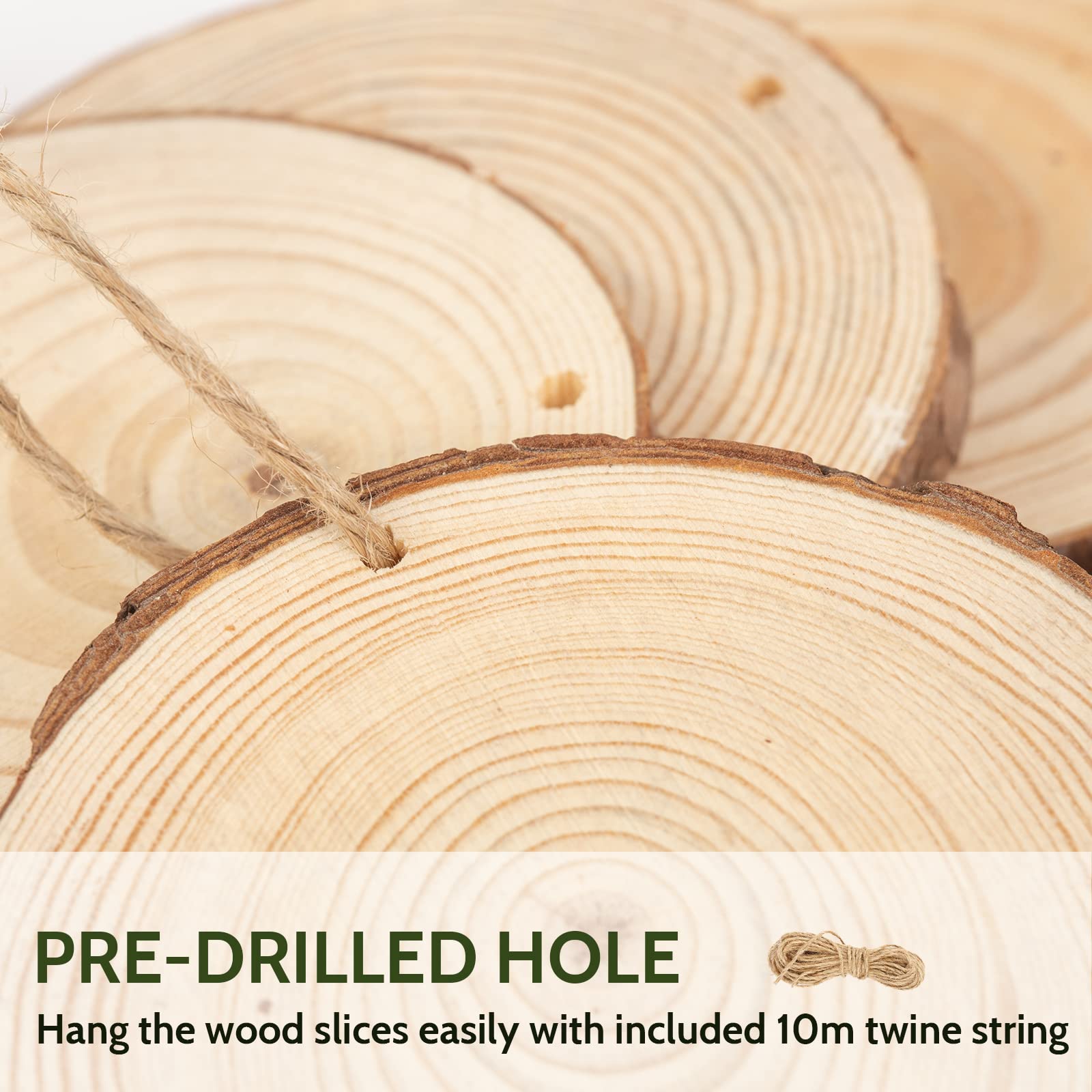 Falling in Art 3.1-4 Inches Natural Wood Slices Set for Crafts - 25Pcs Round Wood Discs with Pre-drilled Hole for DIY Projects, Christmas Ornaments and Wedding Decoration