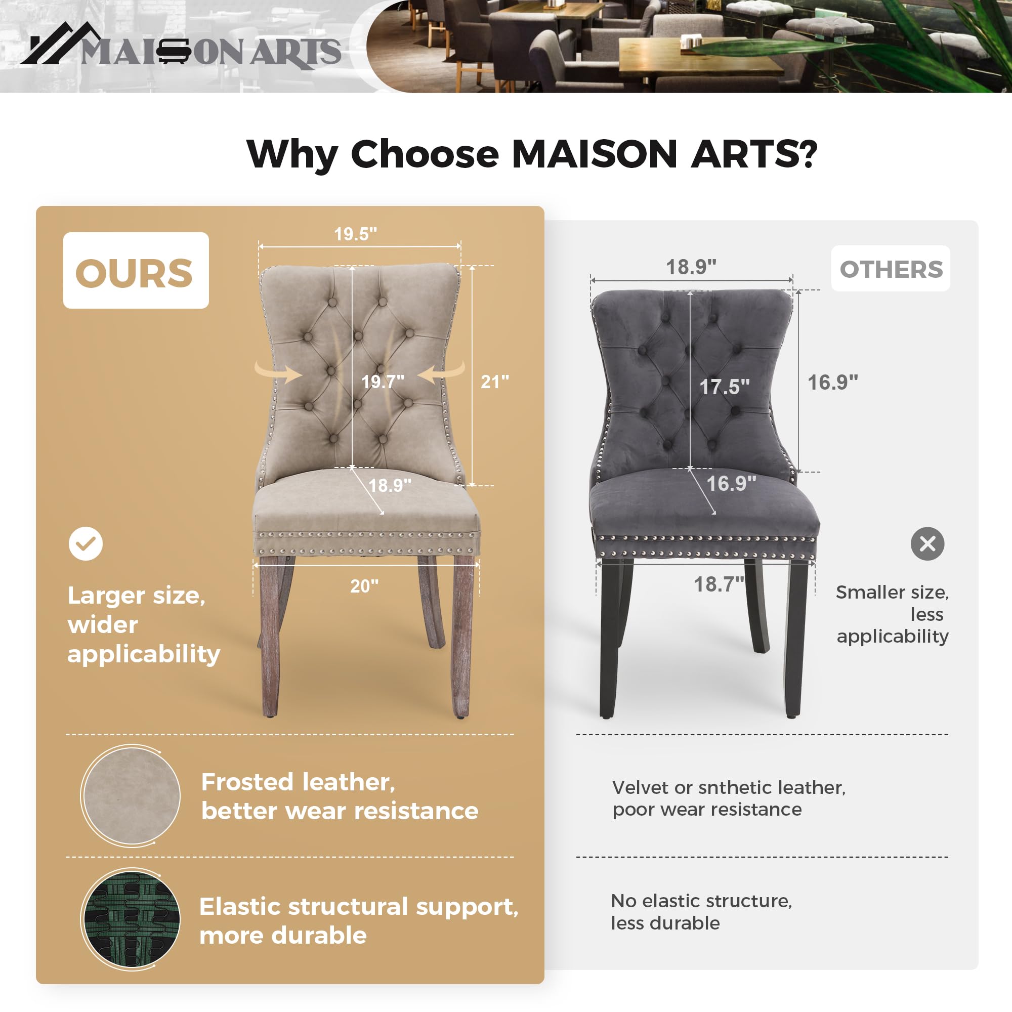 MAISON ARTS Faux Leather Dining Chairs Set of 6, Upholstered Tufted Dining Room Chair with Pull Ring Trim & Button Back Modern Diner Chairs Solid Wood Legs for Kitchen Dining Room, Black