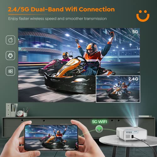YABER Pro Y9 5G WiFi Bluetooth Projector, 15000LM 460 ANSI Native 1080P Projector 4K Support, Outdoor Movie Projector with Screen, Max 500" 4P/4D Keystone 50% Zoom Full Sealed Optical 4K Projector