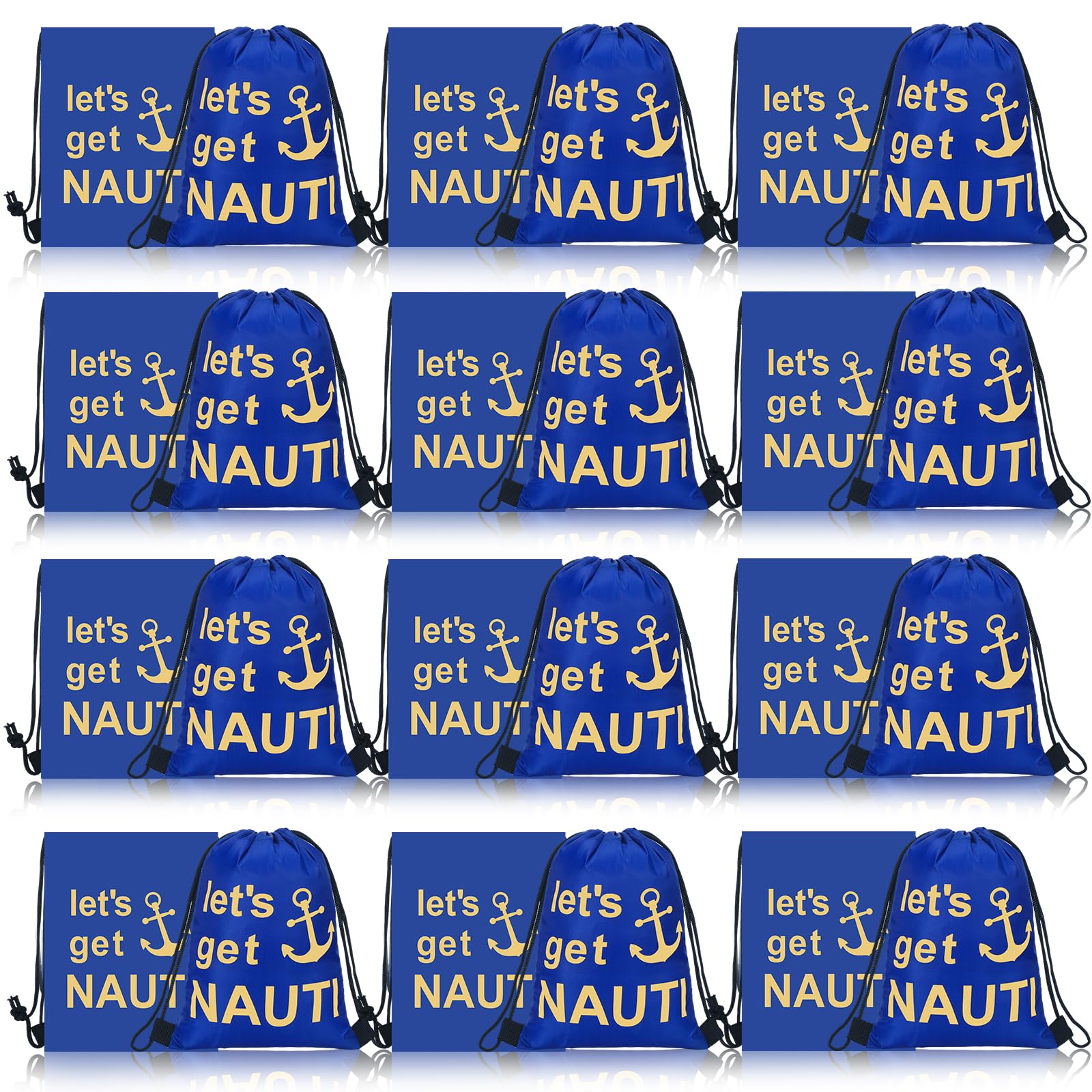 Kacctyen Let's Get Nauti Crew with Drawstring Gift Bag Nautical Anchor Cruise Goodie Bags for Party Decor, 7 x 10 Inch(12 Pcs)