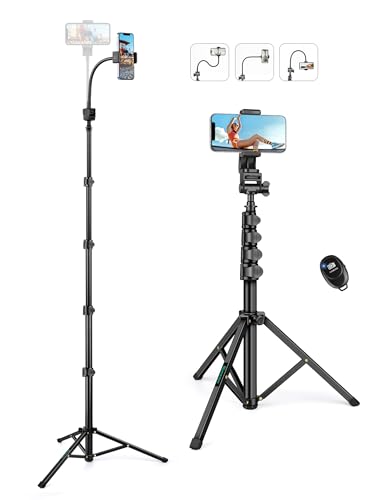 Nineigh Tripod for Cell Phone, 76" Phone Tripod with Gooseneck & Remote, Selfie Stick Portable Tripods Video Recording Photo Vlog, Compatible with iPhone Plus Cellphone Camera